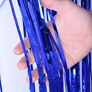 KIRIKOU Pack of 3 Navy Blue Metallic Tinsel Foil Fringe Curtains Photo Booth Props Backdrop for Birthday Bachelorette Bridal Baby Shower Party Decorations (Navy, 3.2ft x 6.5ft)