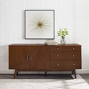 Walker Edison Mid-Century Modern Wood Kitchen Buffet Sideboard Entryway Serving Storage Cabinet Doors-Dining Room Console, 70 Inch, Walnut