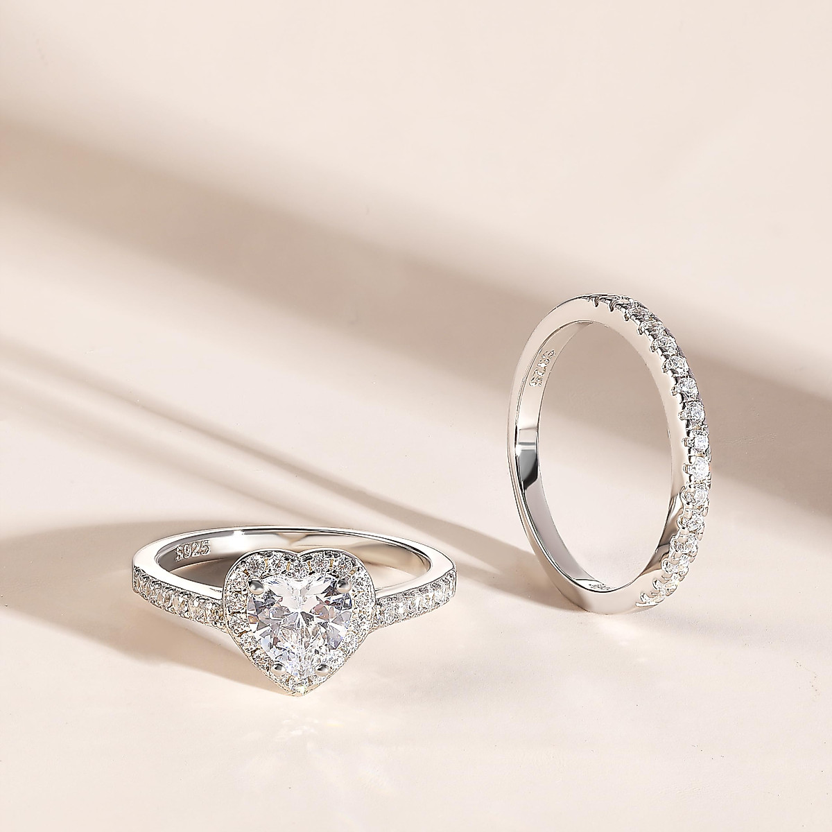 JALOKIVI 1CT 925 Sterling Silver Engagement Rings for Women Heart Cut Halo Cubic Zirconia Promise Rings for Her Size 4.5