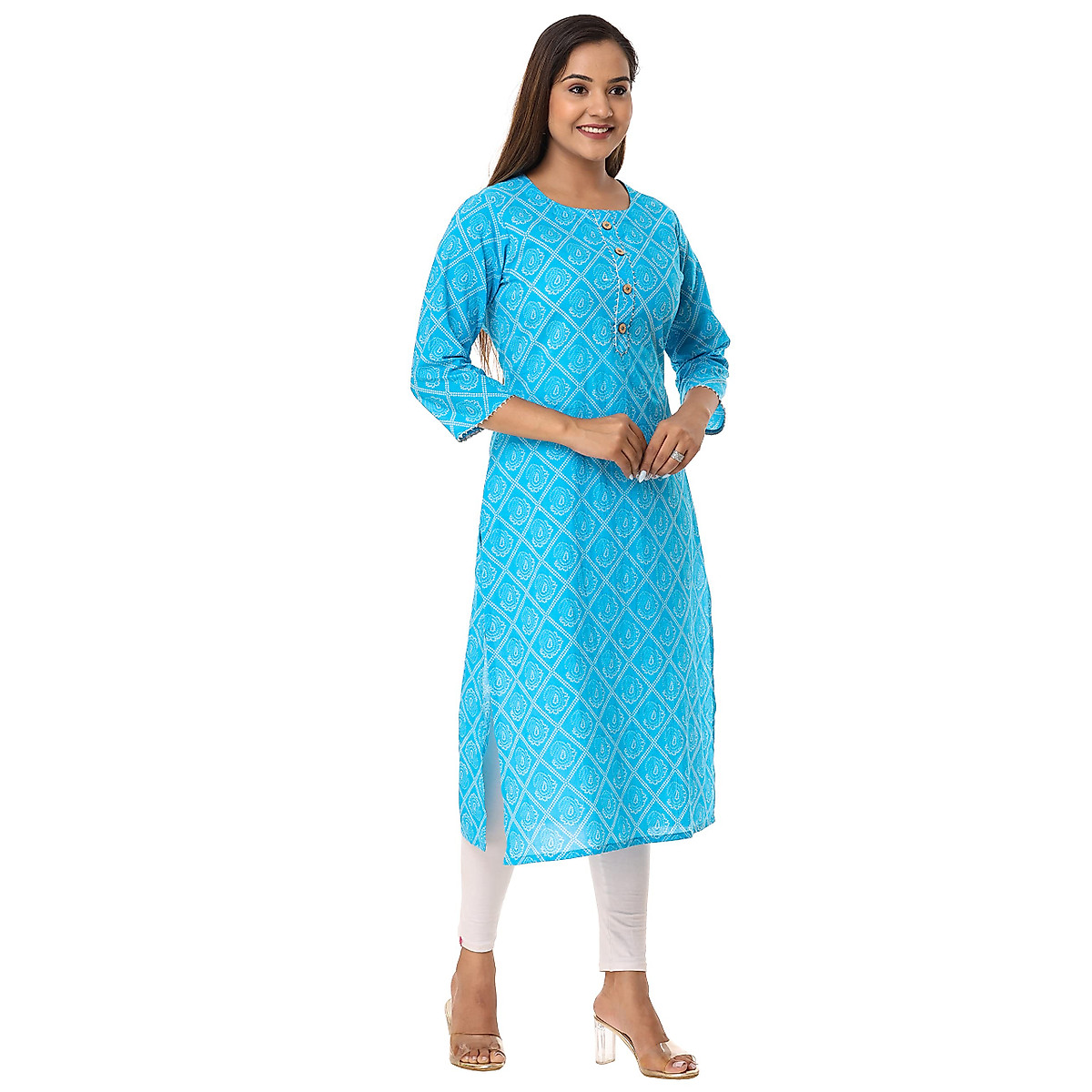 Vihaan Impex Leheriya Printed Casual Blue Tunic Top for Women Kurta Kurti for Women