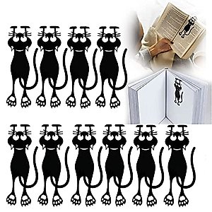 Curious Black Cat Page Markers Bookmarks, Reusable Creative Funny Hollow Cat Pattern Hanging Bookmarks for Literature Lovers Readers Students Gifts (10PC)