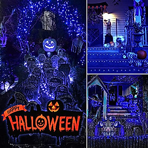 Liyade 2 Pack Blue Outdoor Solar Fairy Lights, 39.37ft 2X120 LED Halloween Decorative Fairy Lights with 8 Modes, Waterproof Copper Wire Lights for DIY Decoration Garden Party Wedding Patio Yard