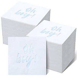 Fuyoooo 100 Pcs Boy Baby Shower Napkins Paper Luncheon Beverage Napkins for Boy Baby Shower Napkins Blue Foil Baby Shower Guest Napkins 5 x 5 Inch for Baby Shower Boy Welcome Party Decorations (Blue)