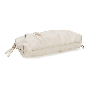 CHARMING TAILOR Chic Soft Vegan Leather Clutch Bag Dressy Pleated PU Evening Purse for Women (Off White)