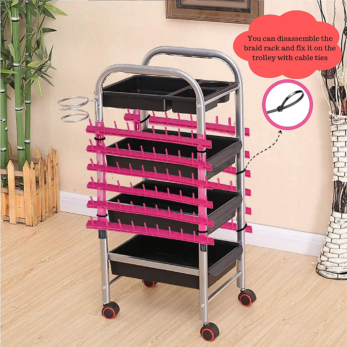 lightmay Braiding Hair Rack - Hair Extension Holder with 120 Pegs Multifunction Braiding Hair Holder Time Saving Extension Holder (120 Pegs, rose red)