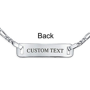 Thin Danity Identification ID Bracelet Figaro Personalized Name Plated Wrist 7 Inch For Women Teens .925 Sterling Silver Custom Engraved