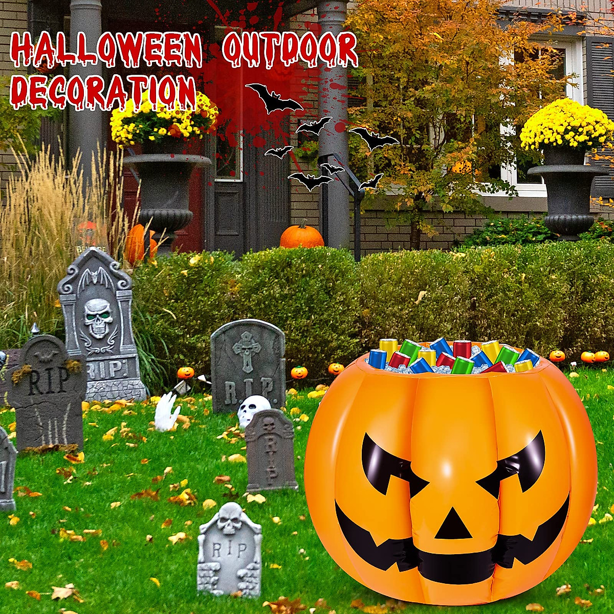 Suclain 2 Pack Halloween Inflatable Cooler Pumpkin Drink Cooler Big Inflatable Cooler for Parties PVC Halloween Cooler for Holding Halloween Party Favors Snacks Drink, 18 x 15 inches