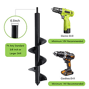 Auger Drill Bit Set for Planting Garden Auger Spiral Drill Bit for Planting Bulbs Flowers Planting Post or Umbrella Hole Digger for 3/8” Hex Drive Drill