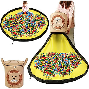 Toy Storage Organizer Bins kids Play Mat Organizer Storage Bags Box,Toy Storage for Boys & Girls,Large Toy Chest Car Playroom Organization and Storage Basket Collapsible Basket With Lid (Lion)