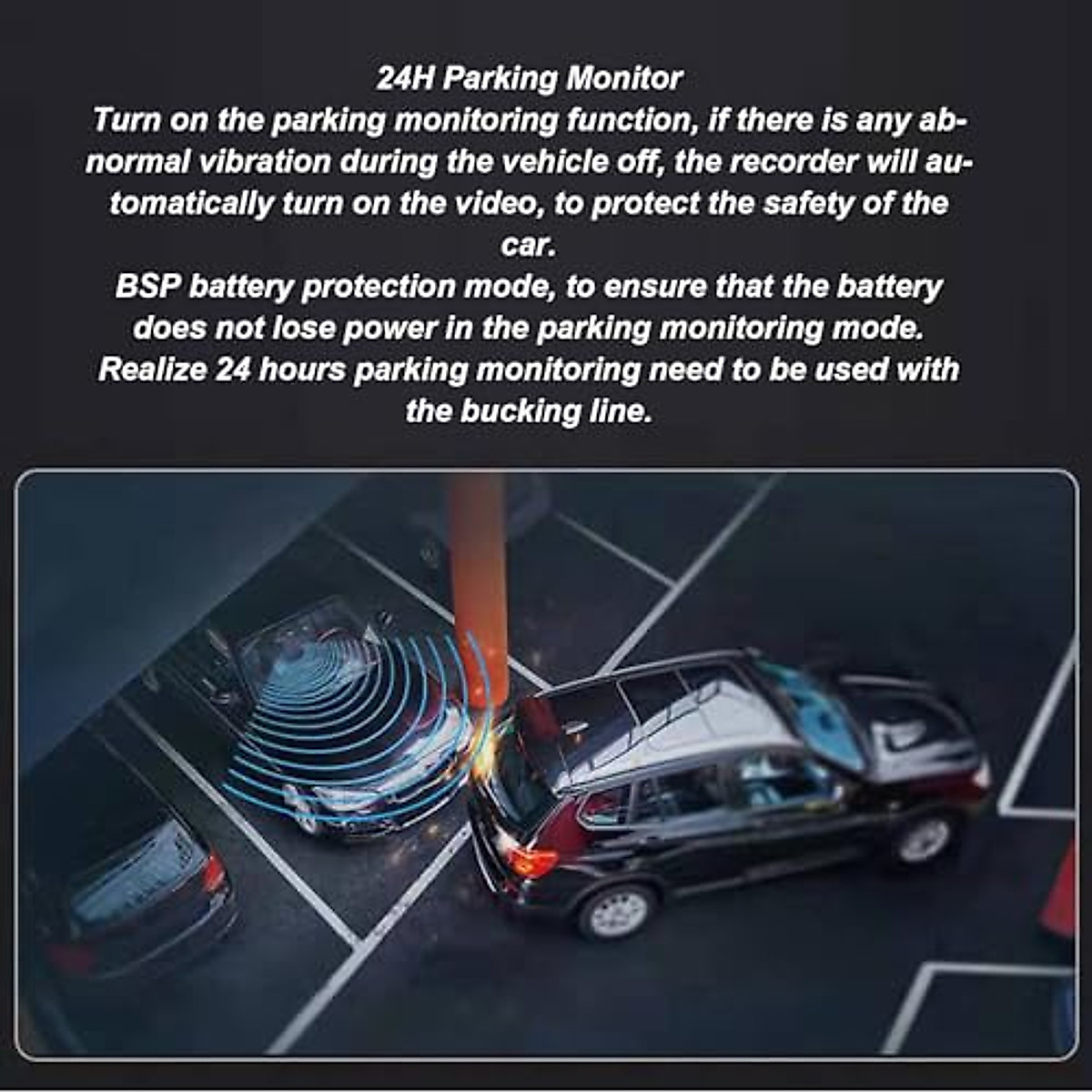 1080P FHD Dual Dash Cam, Control, Night, 170° Wide Angle, Parking Mode, for Cars