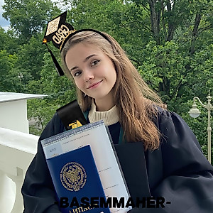 BASEMMAHER Graduation Headband and Shoulder Straps for Congrats Grad Party Supplies Bachelor Cap Headband with Doctoral Hat Black Sash Satin Tassels Tiaras for Graduation Party Dress up Favor Photo