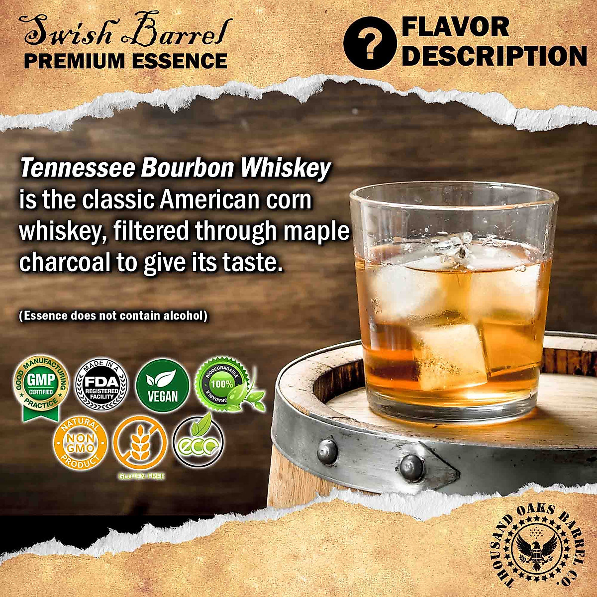 Thousand Oaks Barrel Co. Tennesse Bourbon Whiskey Flavor Essence - Single Pack 20ml (0.65oz) Liquor Essence Refill for Barrel Aging Whiskey Making Kit, Cocktails Mixers - Moonshine Flavoring Supplies