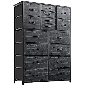 EnHomee 16 Drawer Dresser, Tall Dresser for Bedroom, Large Bedroom Dressers & Chest of Drawers for Bedroom Closet Living Room Entryway, Wooden Top and Sturdy Metal Frame, 57.1"Hx 37.4"W x 11.8"D,Black