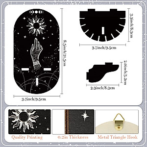 Small Crystal Shelf Crystal Pendulum Holder Stand Display Shelf Black Magical Boho Hand Shelf Witch Stuff Wooden Rustic Hanging Decor with 3 Pieces Crystals Stone for Essential Oil (Moon Style)