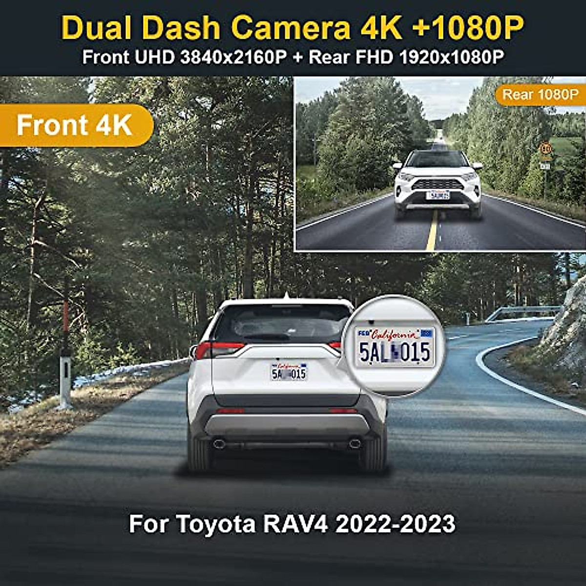Fitcamx 4K Front and Rear Dash Cam Suitable for Toyota RAV4 2022 2023 LE Limited SE Adventure XLE XSE Gen5 (Model B), OEM Style, Dual 2160P+1080P HD Video, Loop Recording WiFi, G-Sensor, 128GB Card