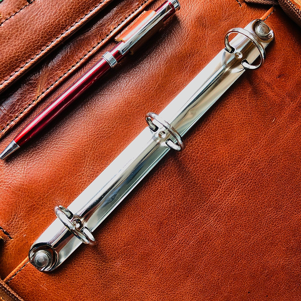 3 Ring Check Binder, Genuine Leather Check Book Portfolio for 3 Holes Checks or 9 Holes Checks, Fits 3-on-a-Page Business Checks, Check Book Binder 3 Ring for 11 1/4"x9", Oil Waxed Leather Brown