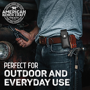 American Bench Craft Leather Multitool Sheath fits Leatherman Wingman, Sidekick, Reber, Rev, Fuse | Riveted Leatherman Case for Belt | Premium Full Grain Leather Sheath/Holster with Brass Snap - Black