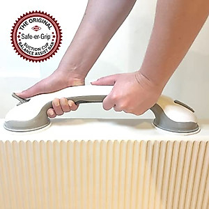 Safe-er-Grip Changing Lifestyles Suction Cup Grab Bars For Bathtubs & Showers; Safety Bathroom Assist Handle, White & Grey, 16 Inches