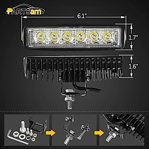 Partsam 6" LED Light Bar White 36W 6500K Super Bright Spot Work Pods Single Row Off Road Driving Fog Boat Light Waterproof SUV ATV 4WD Car Truck Golf Cart 12V 24V IP67 (2pcs)