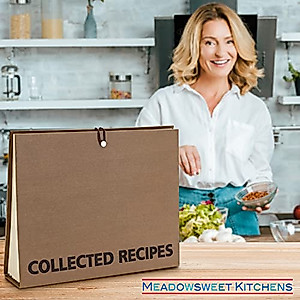 Meadowsweet Kitchens File Organizer for Recipes - Expanding Recipe File Folder Organizer with Dividers, Accordion Style Organizer for Recipe Cards, Clippings, Full Size Recipes - Brown & Metallic