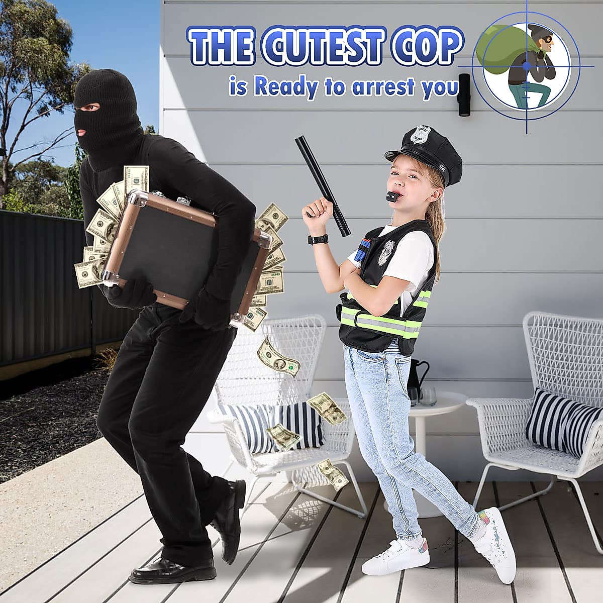 Kids Police Dress up Set Police Officer Role Play Costume Toys Set for Kids Ages 3-7 Years Old Includes Police Vest, Hat and Accessories for Boys and Girls Pretend Play