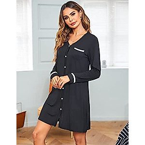 Ekouaer Nightgown Button Down Nightshirt Long Sleeve Pajama Boyfriend Sleepshirt Nightdress for Women