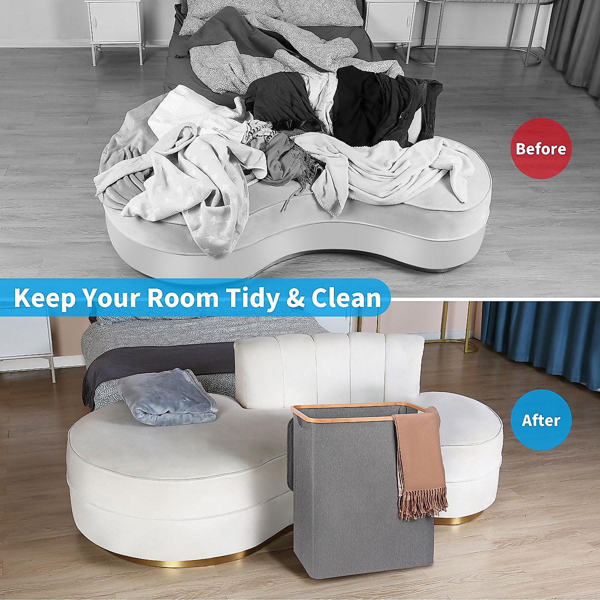 efluky Extra Large Laundry Basket with Lid, 145L Single Basket without Inner Bag for Clothes and Toys, Freestanding Collapsible Hamper for Bedroom Bathroom, Grey