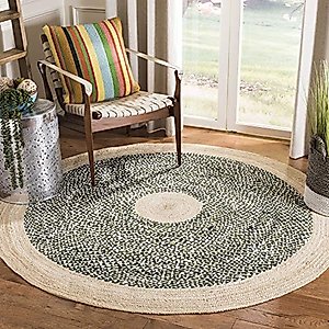 SAFAVIEH Cape Cod Collection 3' Round Green / Natural CAP210Y Handmade Braided Jute & Cotton Area Rug