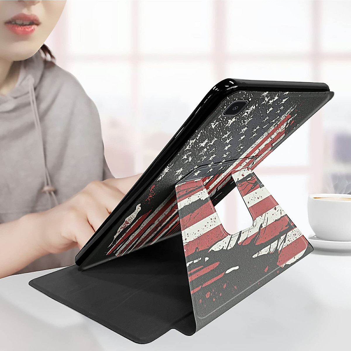 Rotating Case for Samsung Galaxy Tab A 10.1 Inch Model SM-T510/SM-T515 2019,360 Degree Rotating Smart Stand Fold Cover with Auto Wake/Sleep,American US Flag