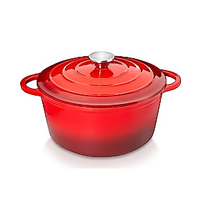 Hystrada Enameled Cast Iron Dutch Oven - 5qt Dutch Oven Pot with Lid and Steel Knob 500 degrees - Cookware for Gas, Electric & Ceramic Stoves - Red Enamel - Cooking & Baking