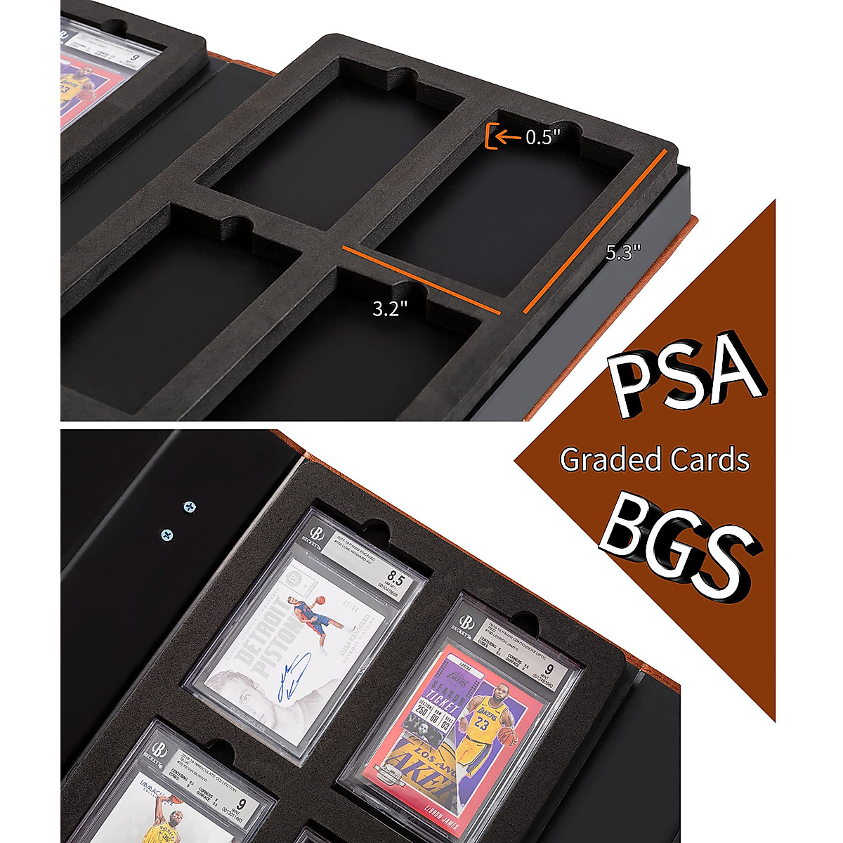 Premium Trading Card Display Leather Case for Display & Storage PSA BGS Graded Slabbed Basketball Baseball Football Hockey Sports Game Cards with 16 Slots