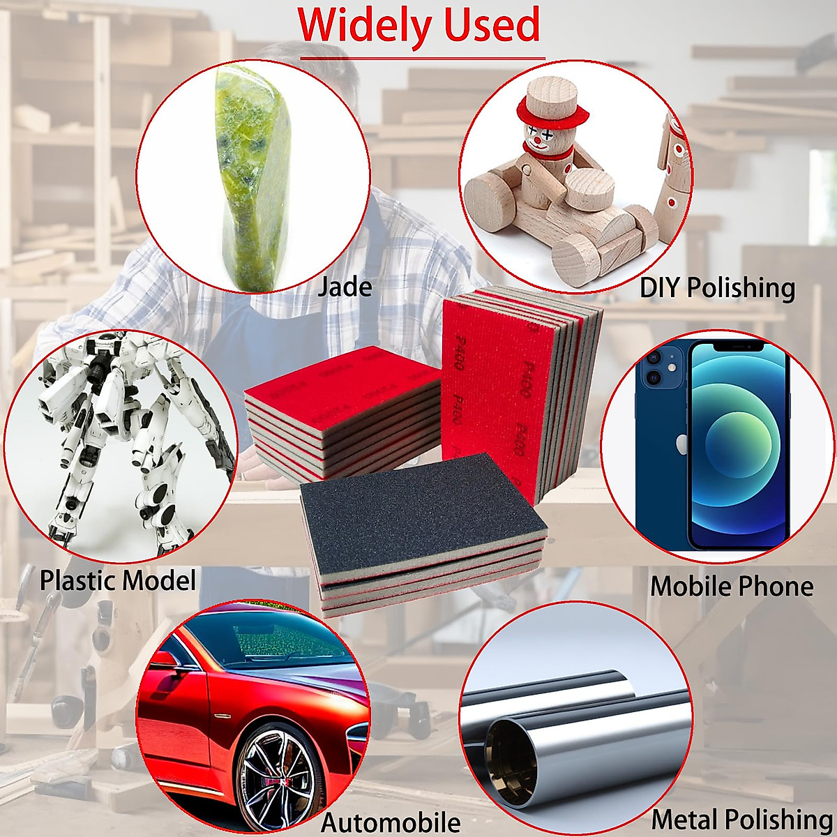 20 PCS 3 x 4 Inch 400 Grit Sanding Sponge, Hook-and-Loop Backing Sander Sponges Pads, Soft Foam Hand Sander Block Wet Dry Sandpaper for Model Drywall Metal Wood Furniture Polishing