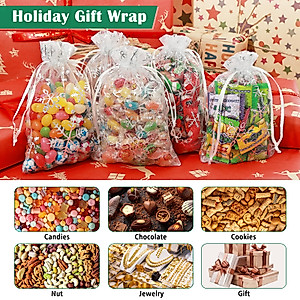 100Pcs Christmas Organza Bags, 4x6 Organza Gift Bags Snowflake Mesh Drawstring Gift Bags for Xmas Wedding Party Favor, Jewelry Candy Goodie Bags