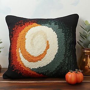 Abstract Moon Mordern Graphic Latch Hook Pillow Kit for Adults Throw Pillow Cover with Printed Canvas DIY Hook Crochet Yarn Needle Craft Easy Handmade Cushion 43x43cm(1)