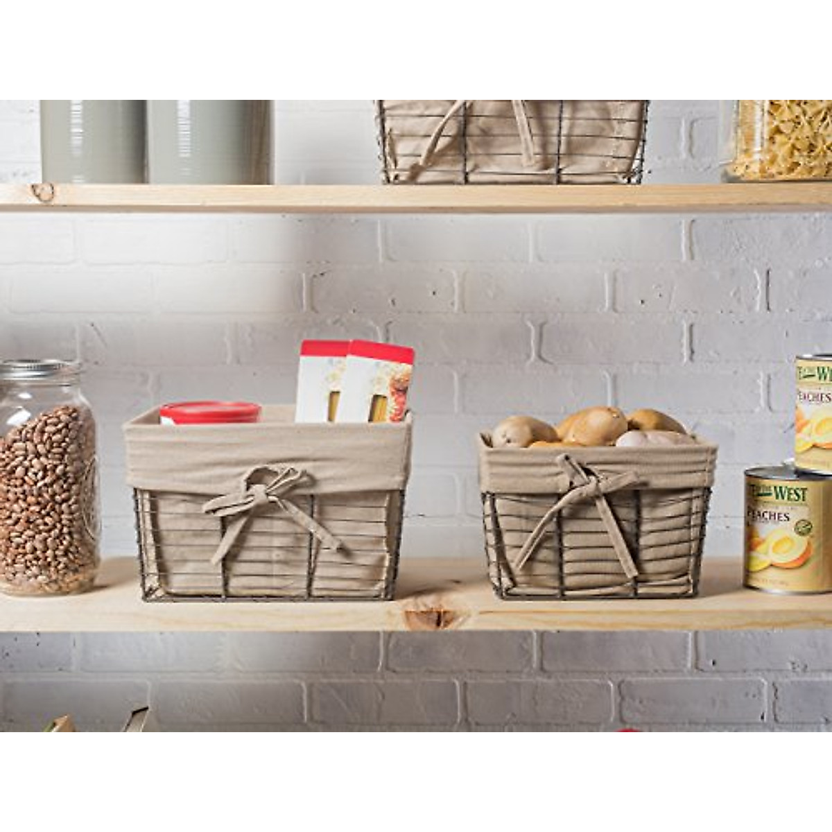 DII Farmhouse Chicken Wire Storage Baskets with Liner, Small, Vintage Taupe, 9x7x6", 3 Piece