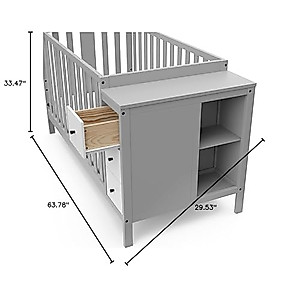 Storkcraft Malibu Customizable Convertible Crib (Pebble Gray with White) – GREENGUARD Gold Certified, Crib with Storage Drawers, Converts to Toddler Bed, Fits Standard Full-Size Crib Mattress