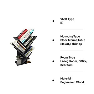 HUAWIND Small Bookshelf Tree Bookshelf,Desktop Book Organizer,5-Tier Floor Standing Bookcase,Can Place Books,Magazines and CDs (Black)