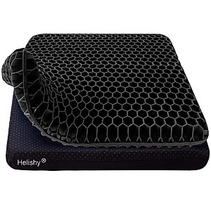 Gel Seat Cushion for Long Sitting, Double Thick Egg Seat Cushion with Non-Slip Cover, Breathable Honeycomb Home Office Chair Pads Wheelchair Cushion for Relieving Back Pain & Sciatica Pain (Black)