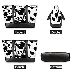 Large Tote for Women's Travel, Beach, Shoulder Bag with Zipper - 15.6'' Laptop Bag - Lightweight Tote Handbag in Cow Pattern