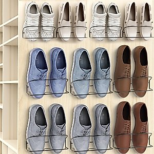 PrimZooty Wall Mounted Shoe Rack 10Pack, with Sticky Hanging Strips, Metal Wall Shoe Storage, Hanging Shoe Organizer for Wall/RV/Door