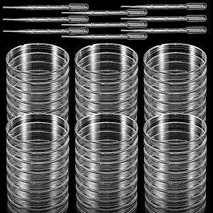 50 Pack Petri Dishes with 100 Pcs Lids, 90 x 15 mm Disposable Sterile Petri Dishs, Plastic Clear Petri Dishs, Lab Petri Dishes with 3ml Transfer Pipettes