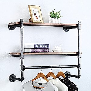 SULIANG Industrial Pipe Clothing Rack Wall Mounted Clothes Rack,Pipe Clothing Rack with Shelf Clothes Rack with Shelves,Retail Shelving Garment Rack