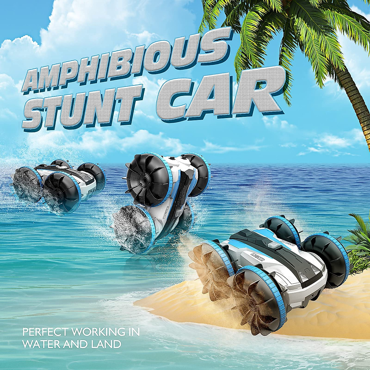 Tecnock Amphibious Remote Control Car for Kids,Toys for 5-12 Year Old Boys,2.4Ghz Waterproof RC Stunt Car RC Boat, 4WD Off Road Birthday Gift Water Beach Pool Toys