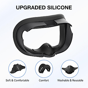 APEXINNO VR Silicone Face Pad Cover and Anti-Leakage Nose Pad for Meta Quest 3 Original Headset Accessories, VR Face Cushion and Light Blocker for Oculus Quest 3 Headset (Black)