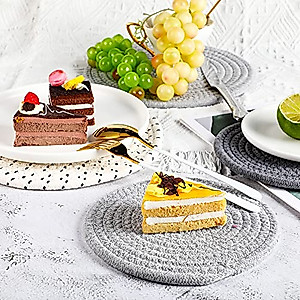 6 Pieces Pot Trivets Large Braided Woven Trivet Coaster, Cotton Thread Weave Cup Coaster Hot Pot Dish Trivet Pad Mat for Kitchen Cooking Supplies (Gray, Dark Gray, White Gray,7 Inch and 9 Inch)