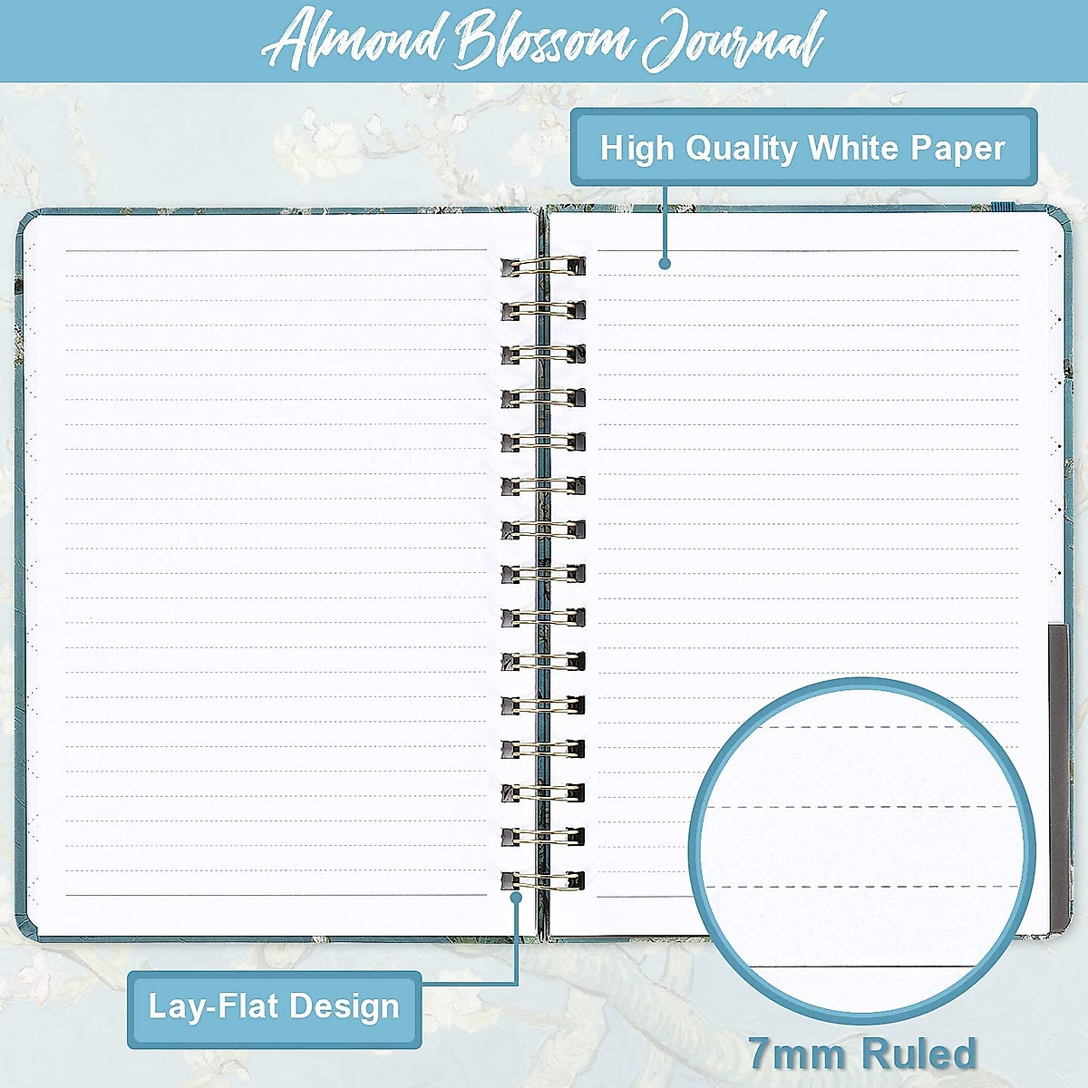 Ruled Notebook/Journal - Lined Journal with Premium Thick Paper, 8.5" X 6.4", College Ruled Spiral Notebook/Journal, Banded with Exquisite Inner Pocket, Waterproof Hardcover for Office, Home & School