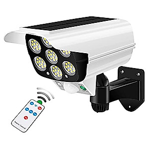 Outdoor Motion Sensor Solar Lights 2000 Lumens 77 LEDs Spotlight With Remote Controller FloodLights Outdoor IP66 Waterproof, Wireless Dummy Decoy Fake Security Camera for Porch Garden Patio Driveway