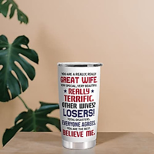 Gifts for Wife from Husband - Wife Gifts - Wedding Anniversary, Birthday Gifts for Wife - Wife Christmas Gift Ideas, Christmas Gifts For Wife - Romantic I Love You Gifts for Her - 20 Oz Wife Tumbler