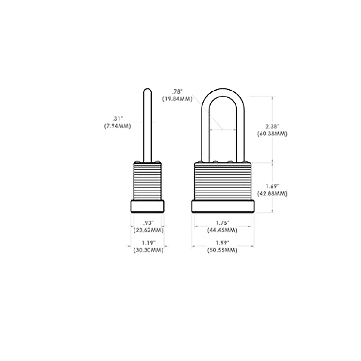 BRINKS - 44mm Commercial Laminated Steel Weather Resistant Padlock with 2 3/8” Shackle - TPE Wrapped and Hardened Boron Steel Shackle