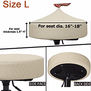 BUYUE 4 Pcs Bar Stool Covers, Luxury Fabric Dia.16-18" Round Stretchy Crease-Resistant Washable Jacquard Dustproof Stool Seat Slipcover, L-Beige-Set of 4